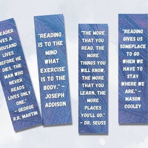 Printable Reading Bookmarks, Reading Quotes, White Text on Pattern ...
