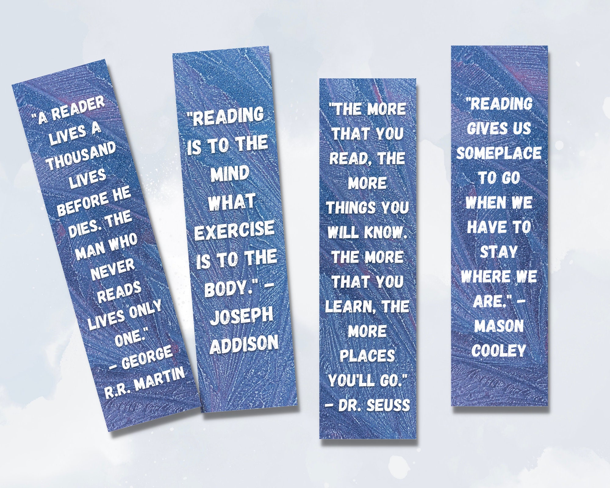 Printable Reading Bookmarks, Reading Quotes, White Text on Pattern ...