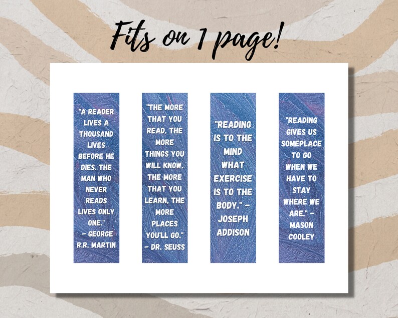 Printable Reading Bookmarks, Reading Quotes, White Text on Pattern ...