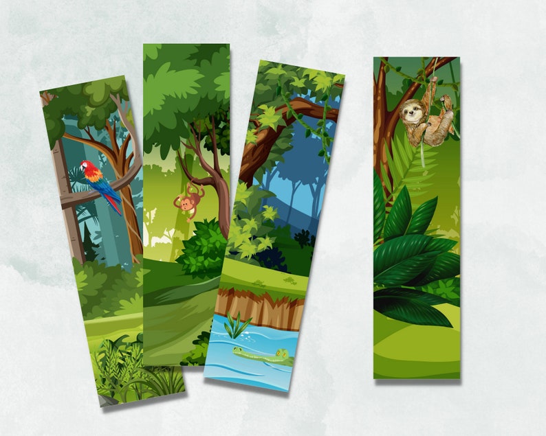 KIDS Printable Jungle Bookmarks | Digital Bookmarks for Download - Etsy