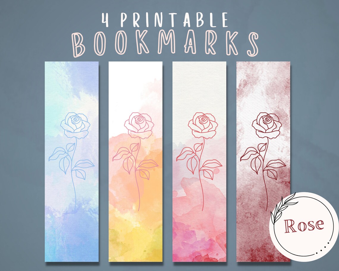 Printable Rose Bookmarks, Flowers, Floral Bookmark, Digital Bookmark ...