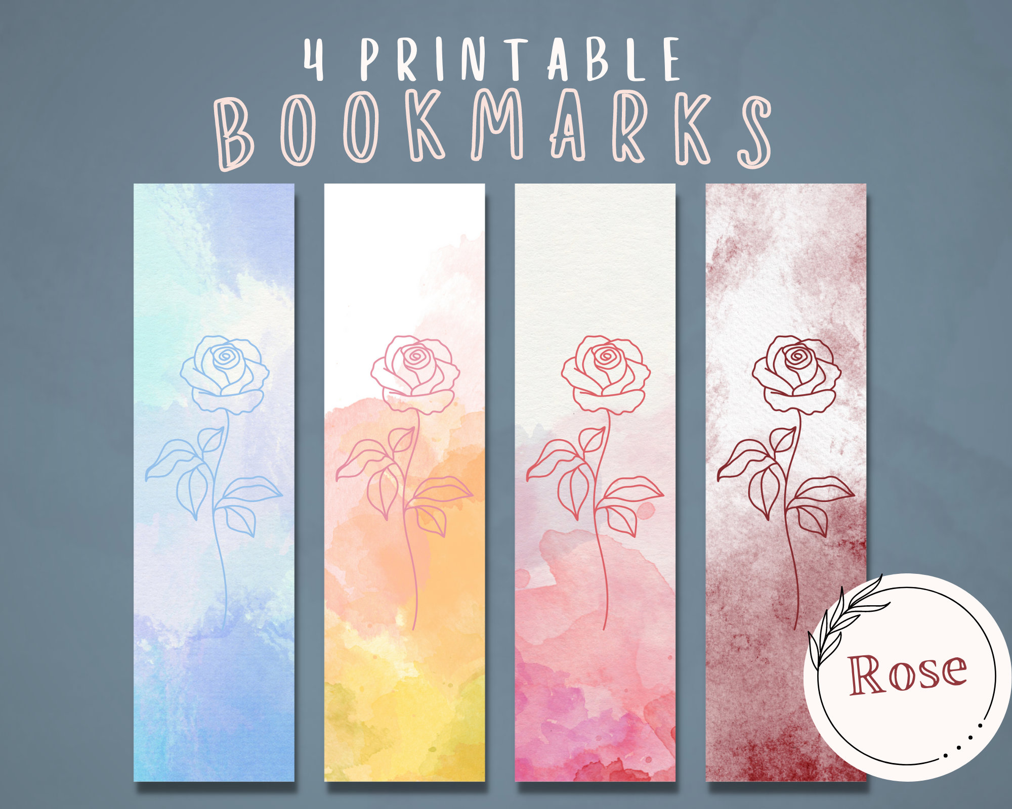 Printable Rose Bookmarks, Flowers, Floral Bookmark, Digital Bookmark ...
