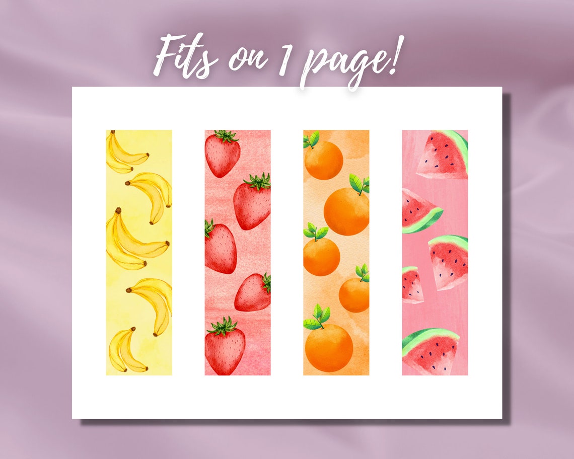 Watercolor Fruit Printable Bookmarks Set of 4: Strawberries, Bananas ...