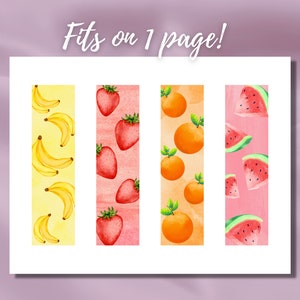 Watercolor Fruit Printable Bookmarks Set of 4: Strawberries, Bananas ...