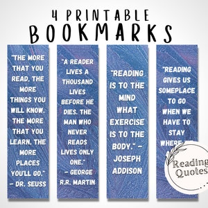 Printable Reading Bookmarks, Reading Quotes, White Text on Pattern ...