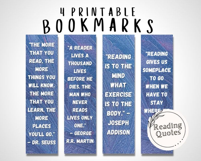 Printable Reading Bookmarks, Reading Quotes, White Text on Pattern ...