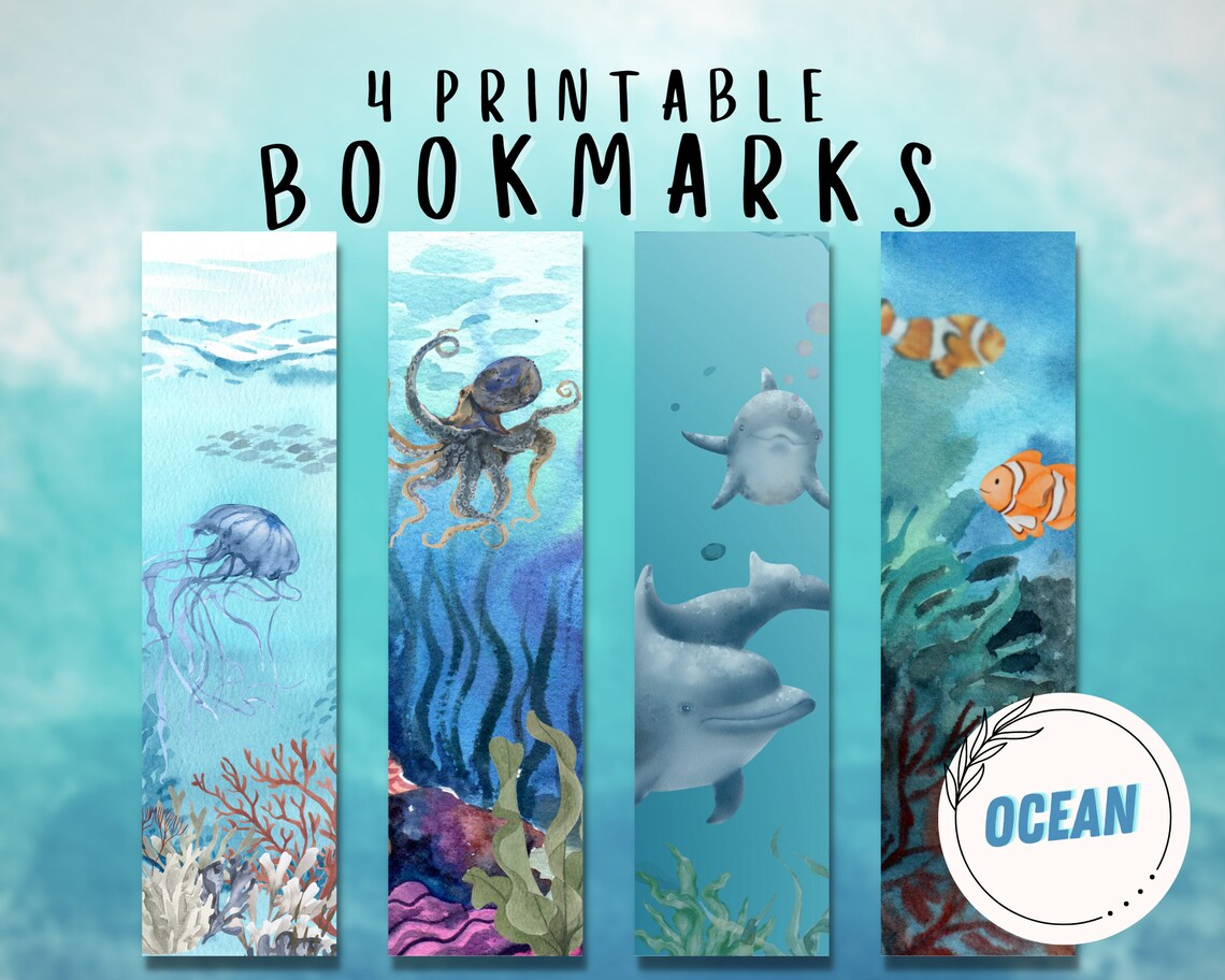 Printable Ocean Animal Bookmarks | Digital Bookmarks for Download - Etsy
