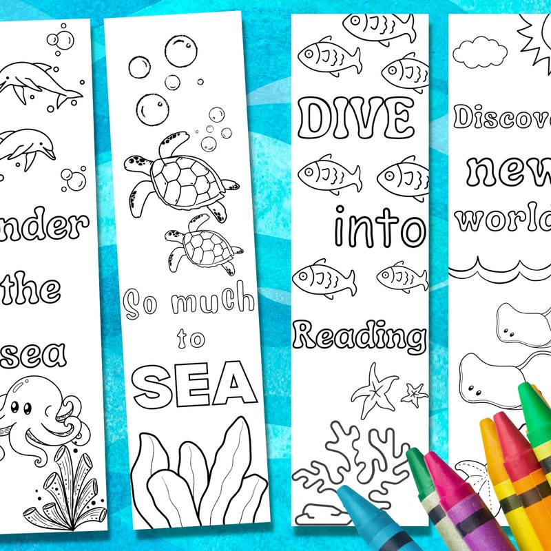 Coloring Bookmarks Sea Creatures - Etsy