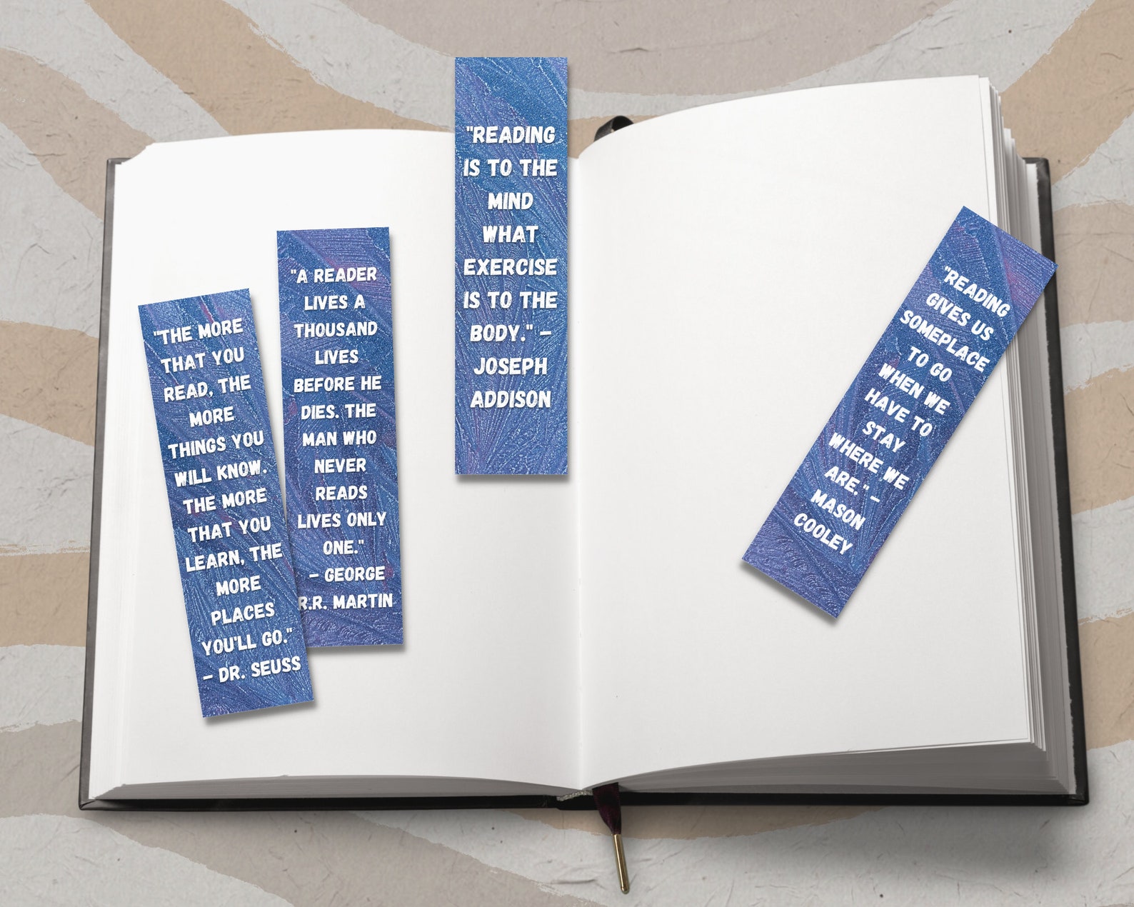 Printable Reading Bookmarks, Reading Quotes, White Text on Pattern ...