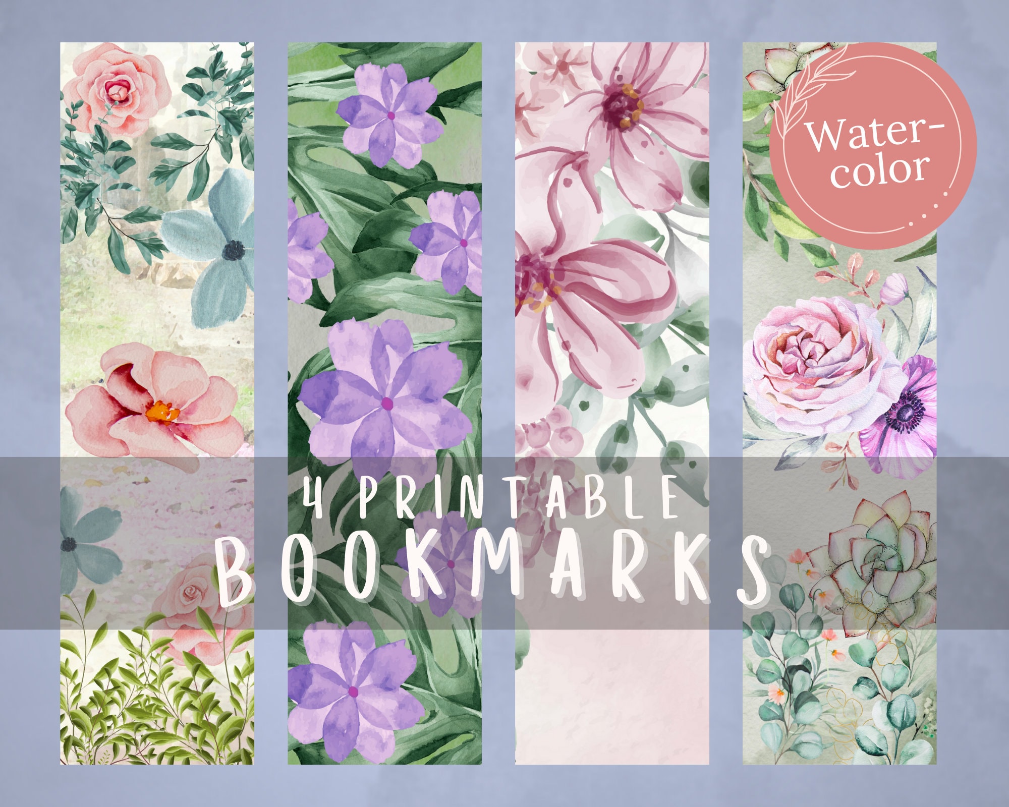 Printable Watercolor Flowers Bookmarks - Etsy