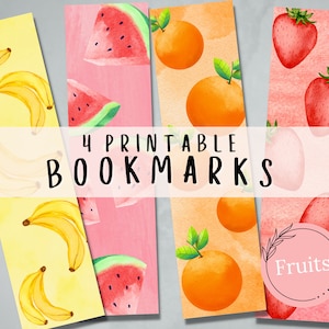 Watercolor Fruit Printable Bookmarks Set of 4: Strawberries, Bananas ...