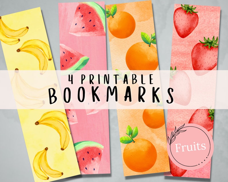 Watercolor Fruit Printable Bookmarks Set of 4: Strawberries, Bananas ...