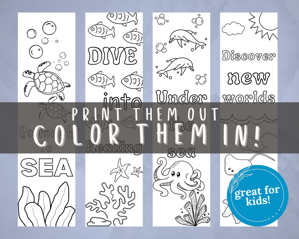 Coloring Bookmarks Printable | Ocean Bookmarks for Kids - Etsy