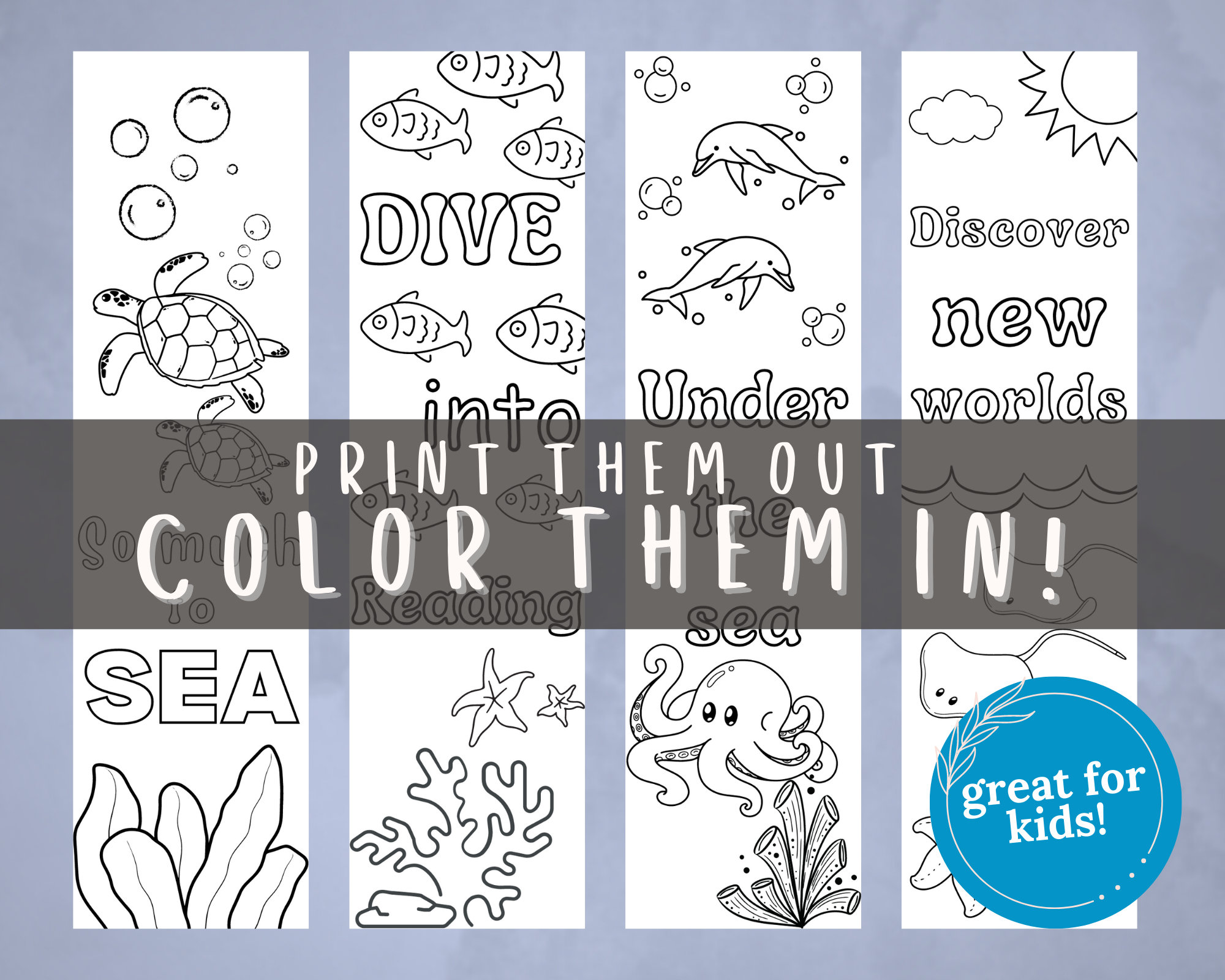 Coloring Bookmarks Printable | Ocean Bookmarks for Kids - Etsy