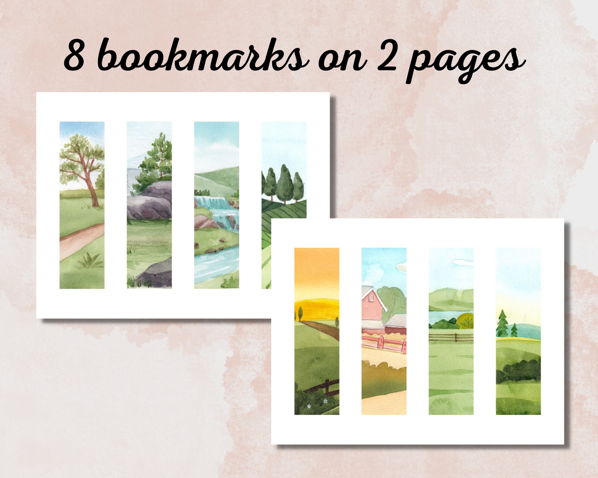Printable Waterfolor Farm Bookmarks Digital Bookmarks for Download - Etsy