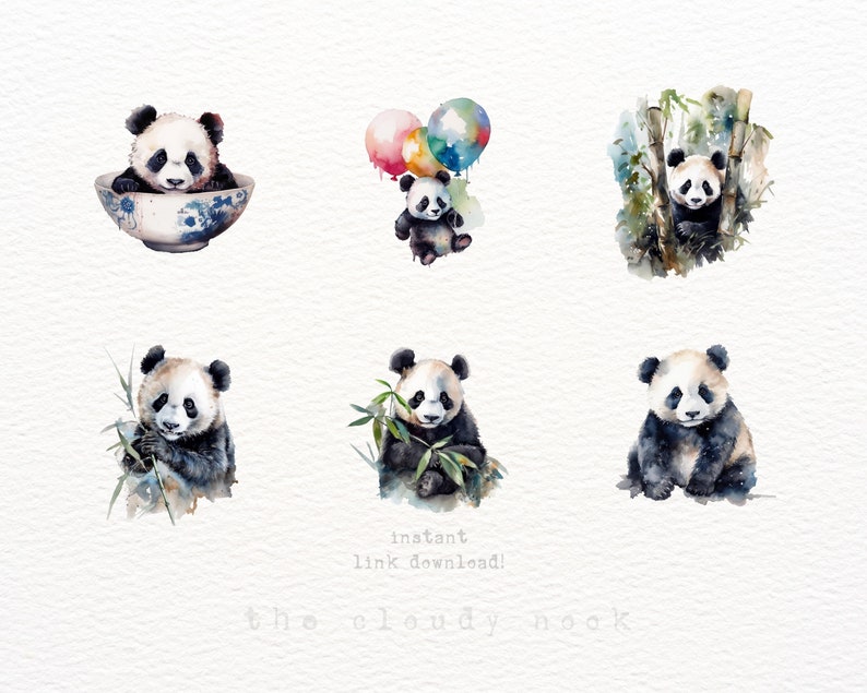 Panda Clipart Watercolor Panda Png Print Transparent - Etsy