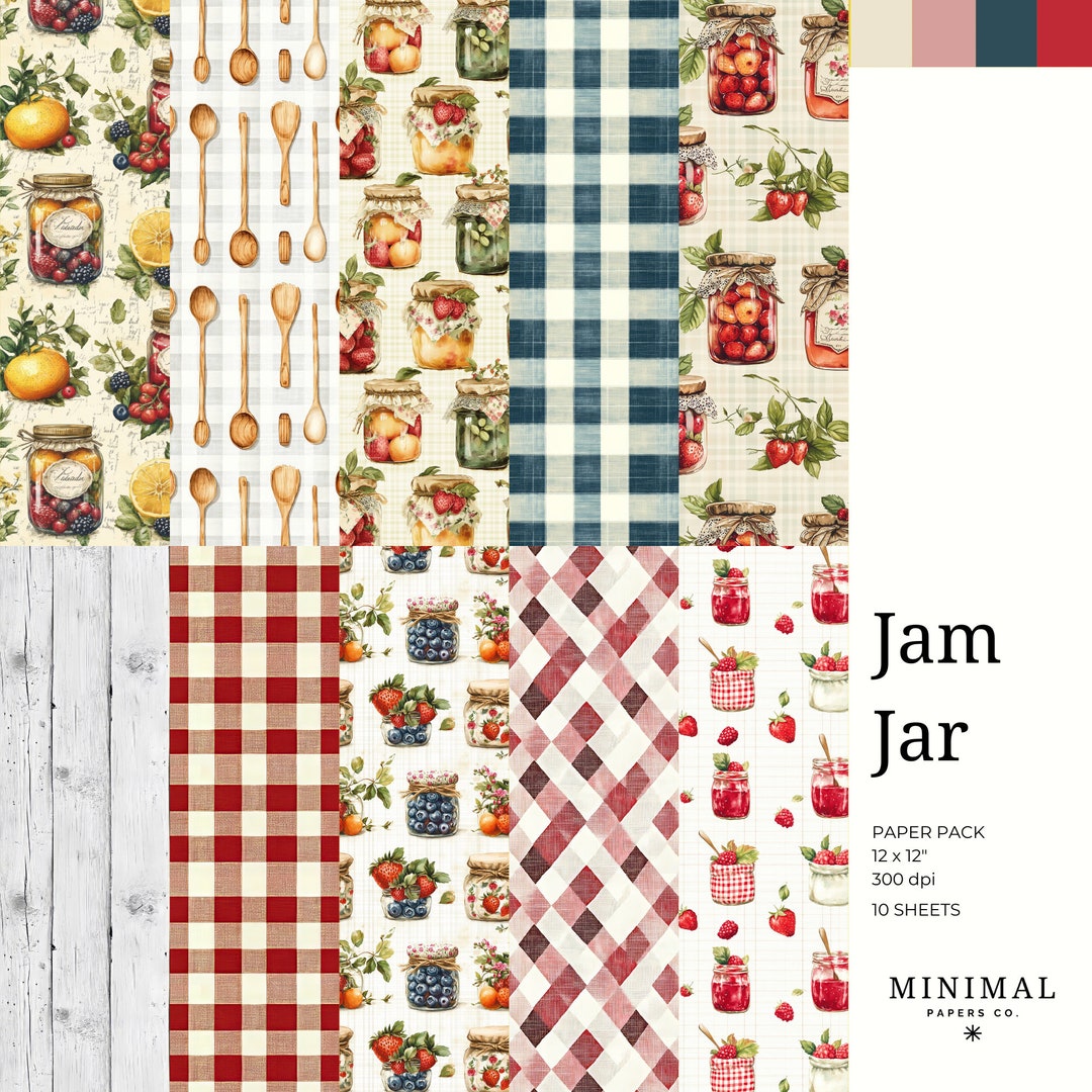 Cottage Jam Jar Digital Paper and Background Pack | 10 Fruit Farmhouse ...