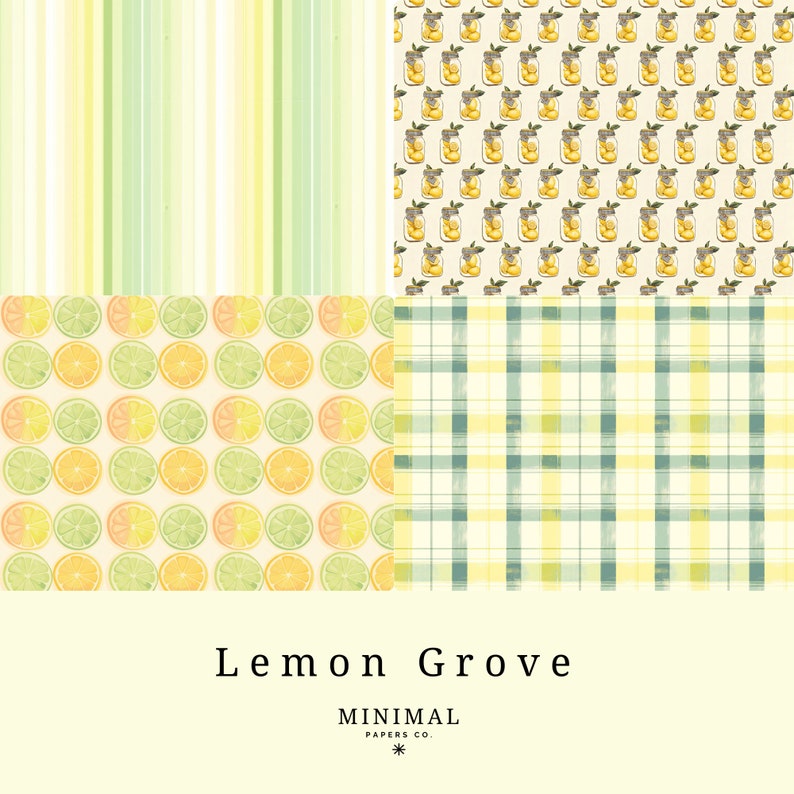 Lemon Pattern Digital Paper Background Pack Citrus Lemon Junk Journal ...