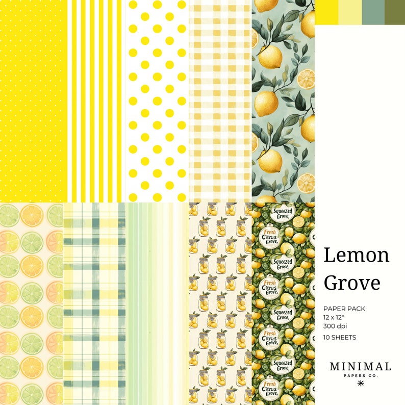 Lemon Pattern Digital Paper Background Pack Citrus Lemon Junk Journal ...