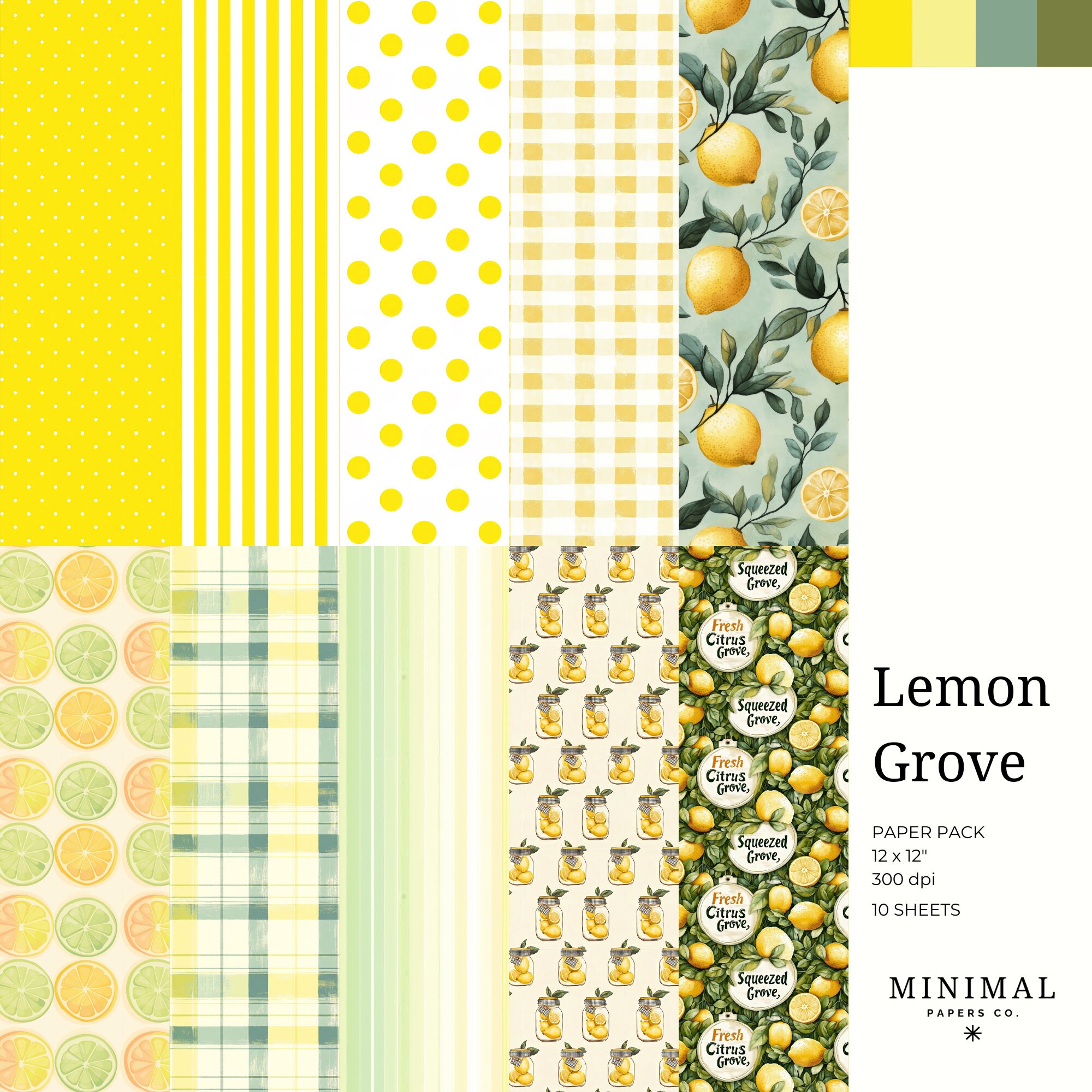 Lemon Pattern Digital Paper Background Pack | Citrus | Lemon Junk ...