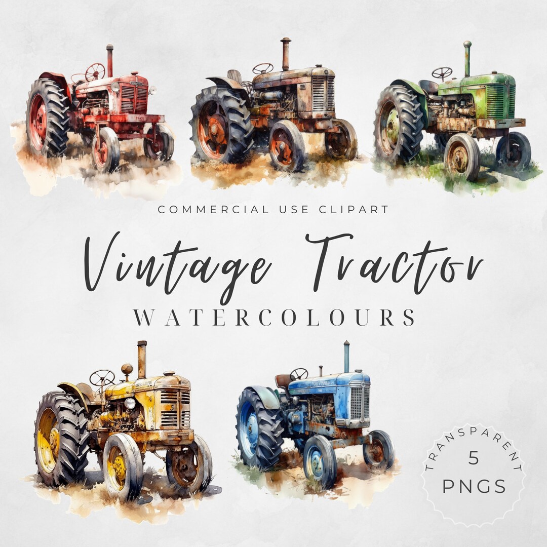 Vintage Farm Tractor Clipart | Set of 5 | Farm Pngs | Watercolour ...
