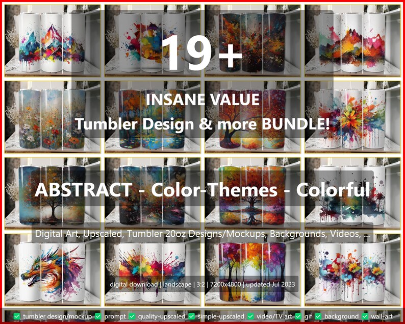 Abstract: Color Themes Colorful Digital Download Art PNG Bundle Tumbler ...