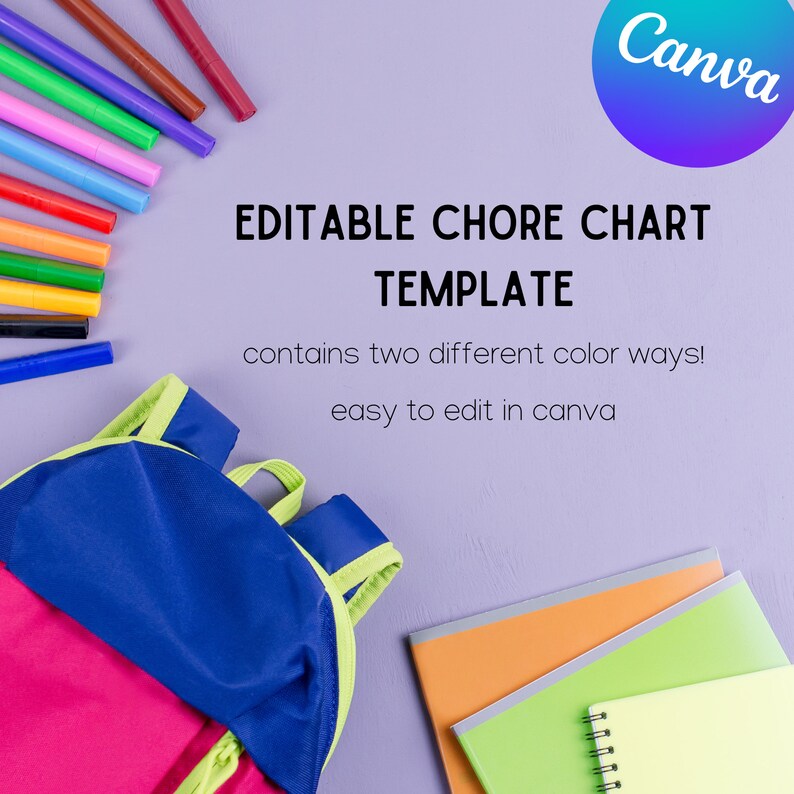 EDITABLE Chore Chart for Kids | Daily Checklist Canva | Chore Chart ...