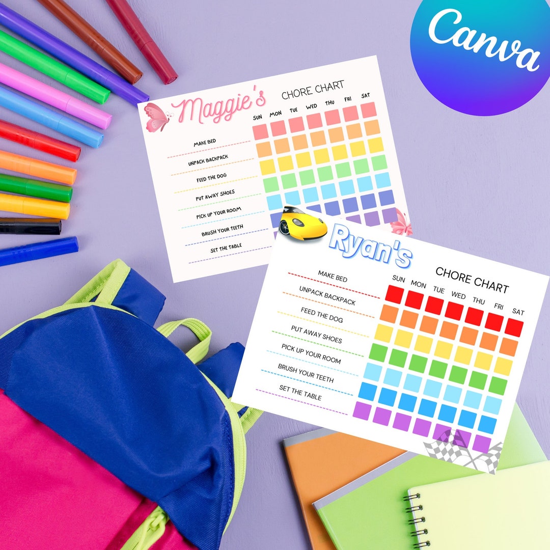 EDITABLE Chore Chart for Kids | Daily Checklist Canva | Chore Chart ...
