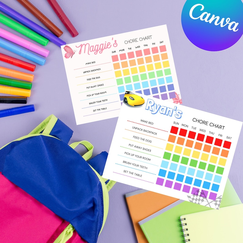EDITABLE Chore Chart for Kids | Daily Checklist Canva | Chore Chart ...