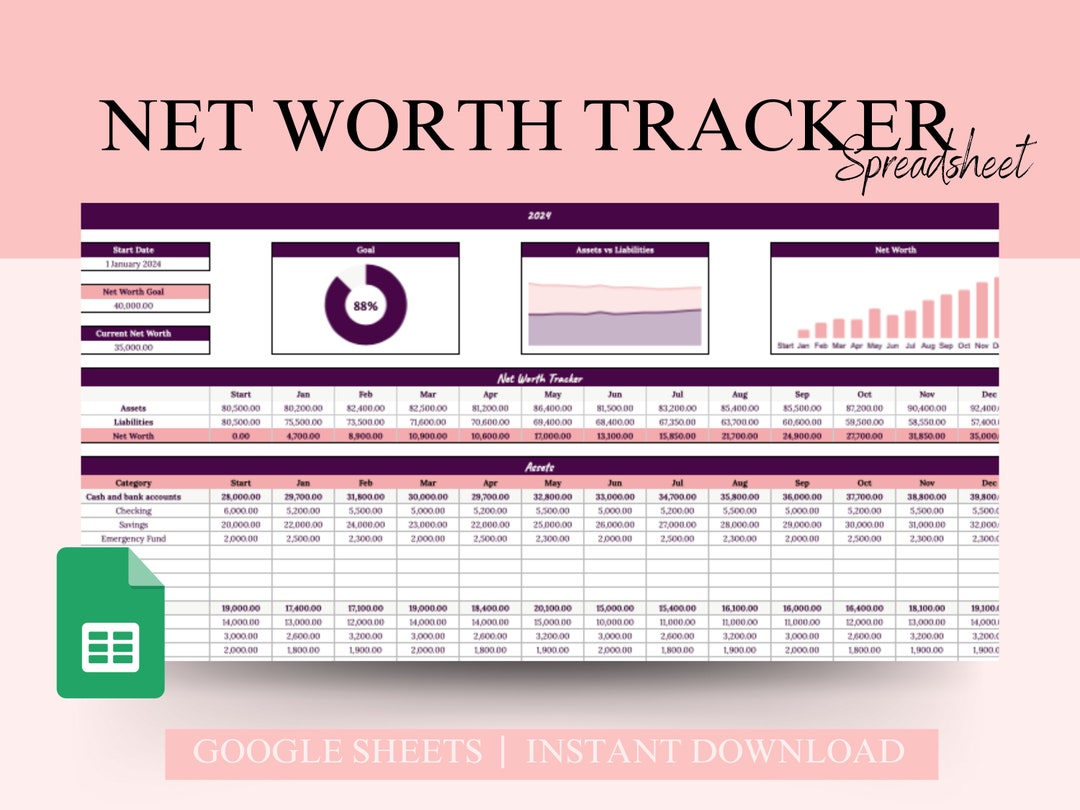 Net Worth Tracker Spreadsheet Template for Google Sheets, Net Worth ...