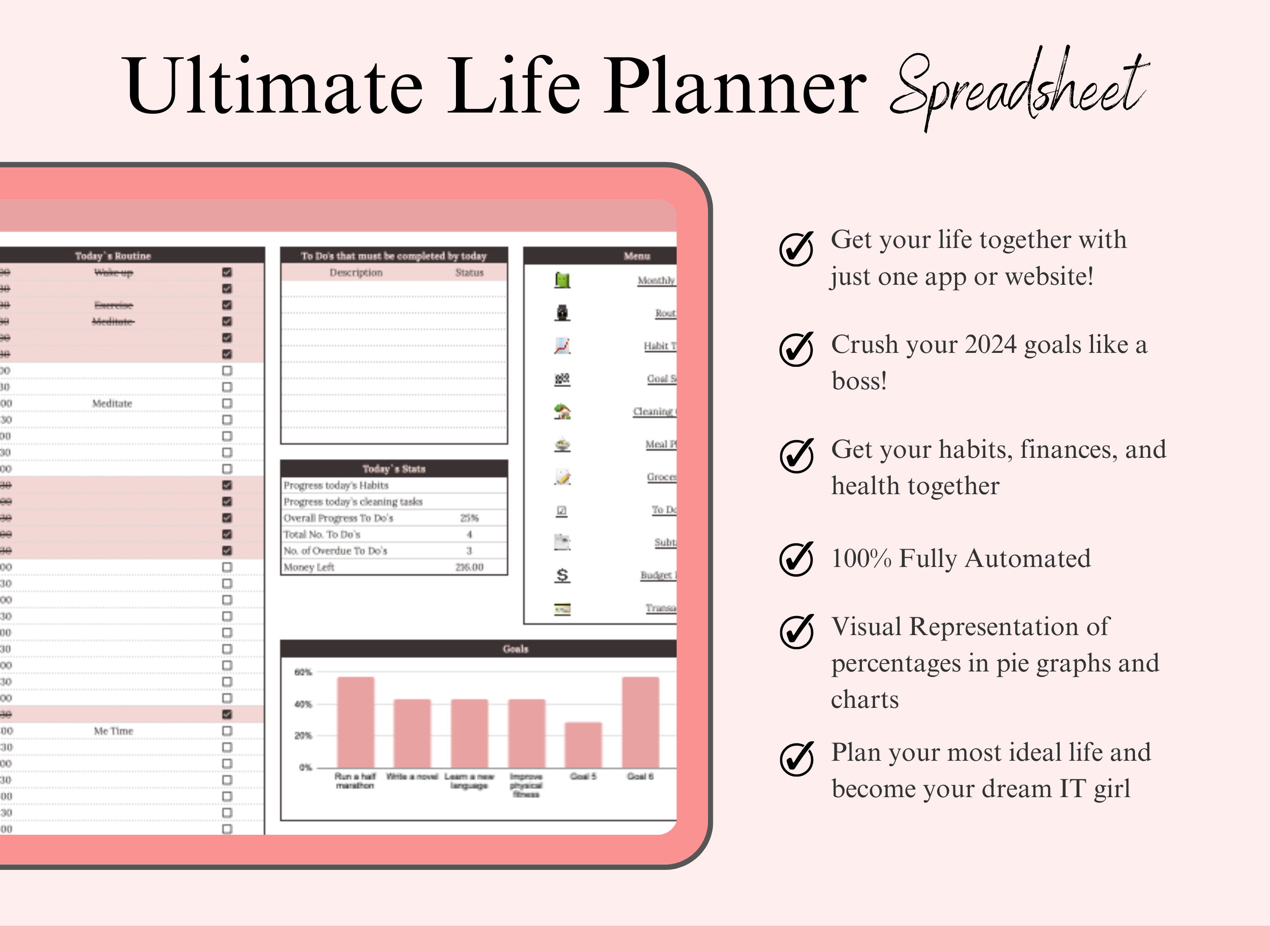 Life Planner Digital Template Google Sheets, Digital Life Planner, Life ...