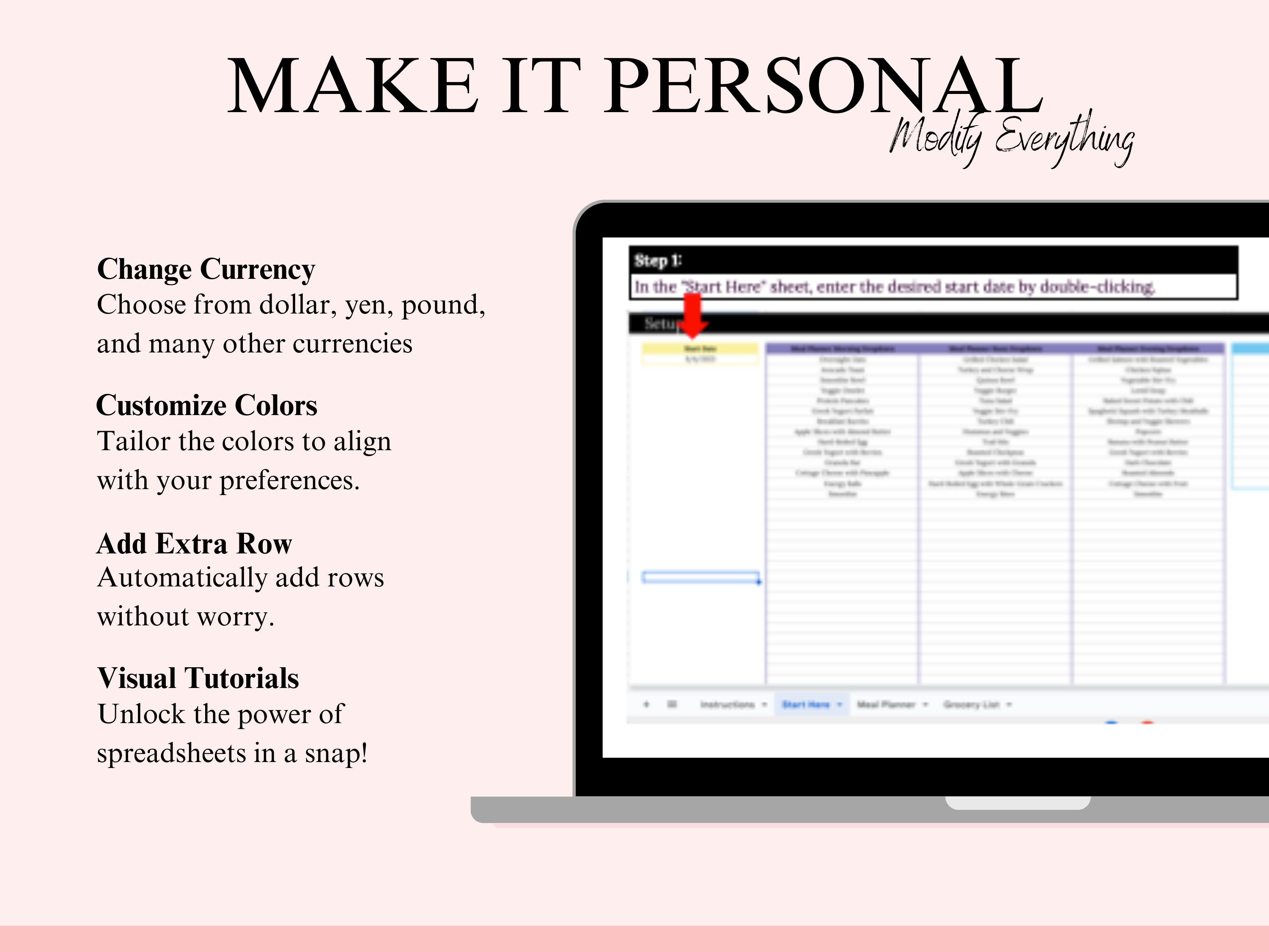Meal Planner and Automated Grocery List Google Sheets Meal Planner ...