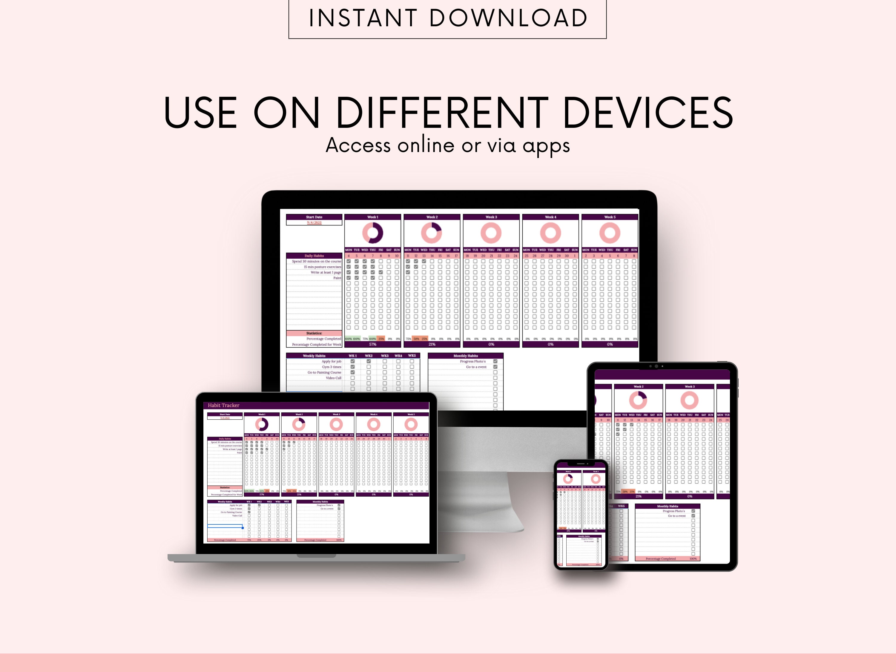 Habit Tracker Spreadsheet Google Sheets Excel Daily Habit Planner ...