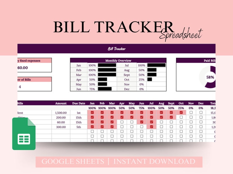 Bill Tracker Spreadsheet, Google Sheets Bill Tracker, Bill Payment ...