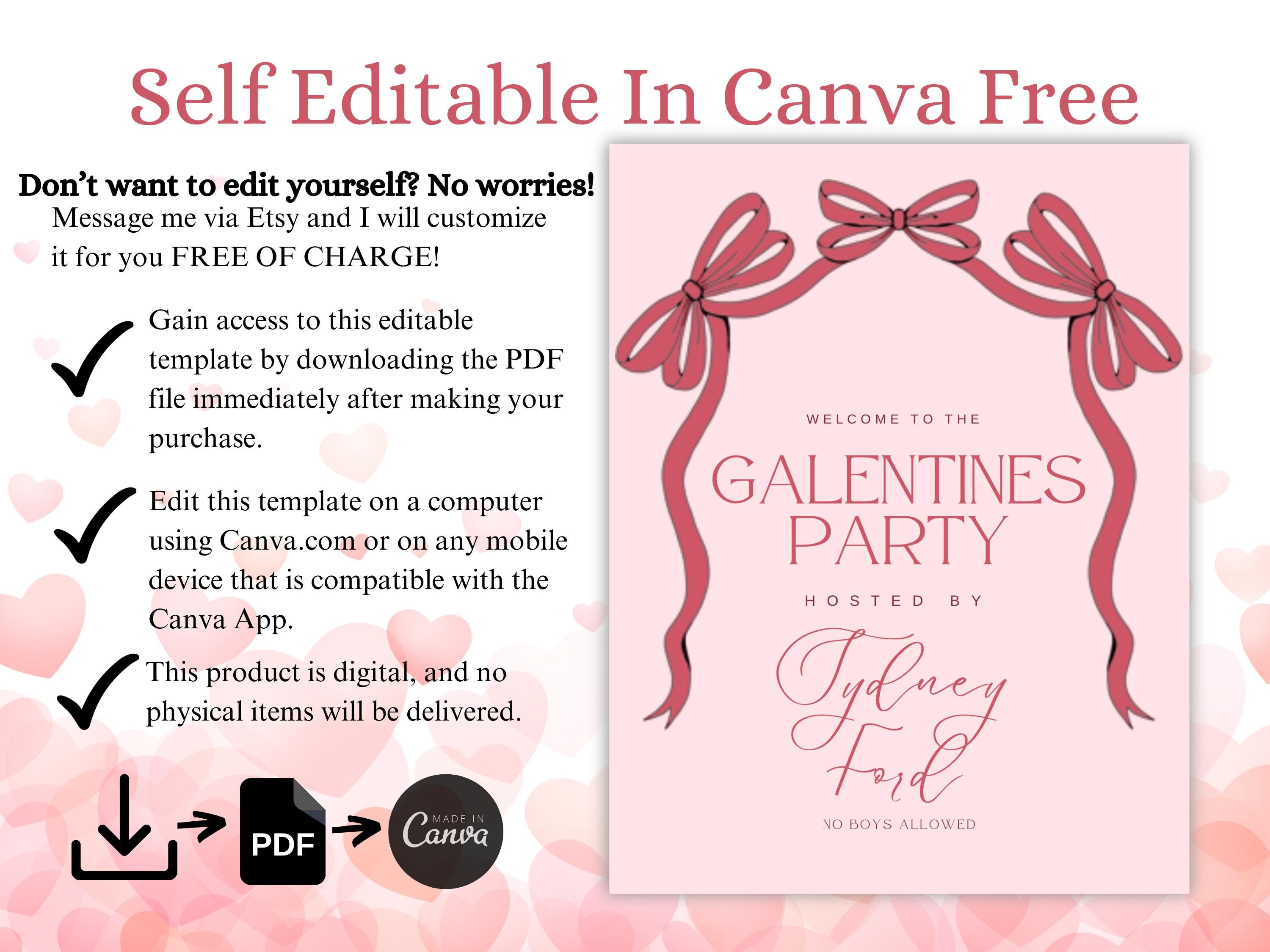 Editable Galentine's Welcome Sign Template Valentine's Party Galentine ...