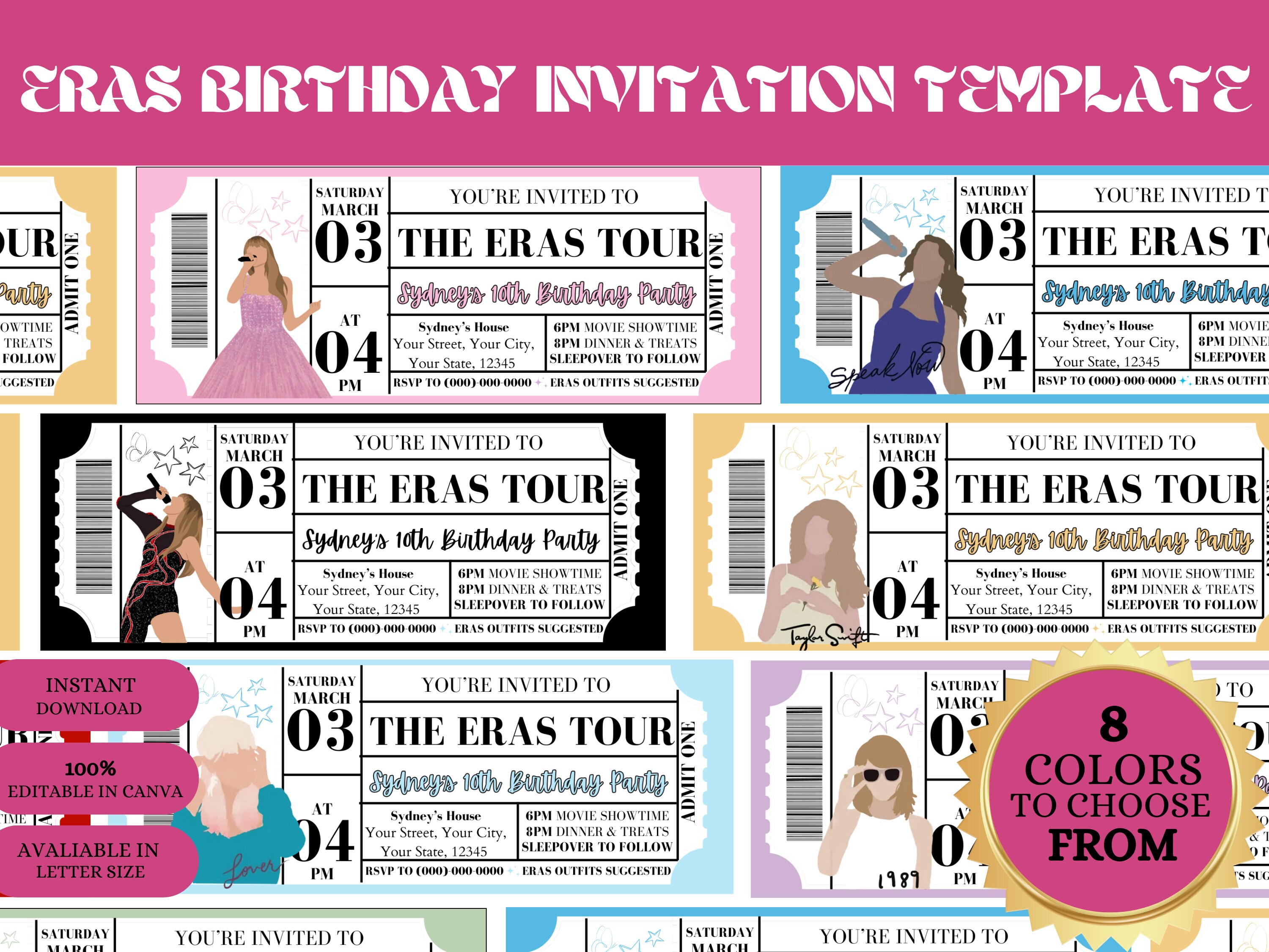 Eras Birthday Invitation, Eras Tour Movie Ticket Invite, Taylor Party ...