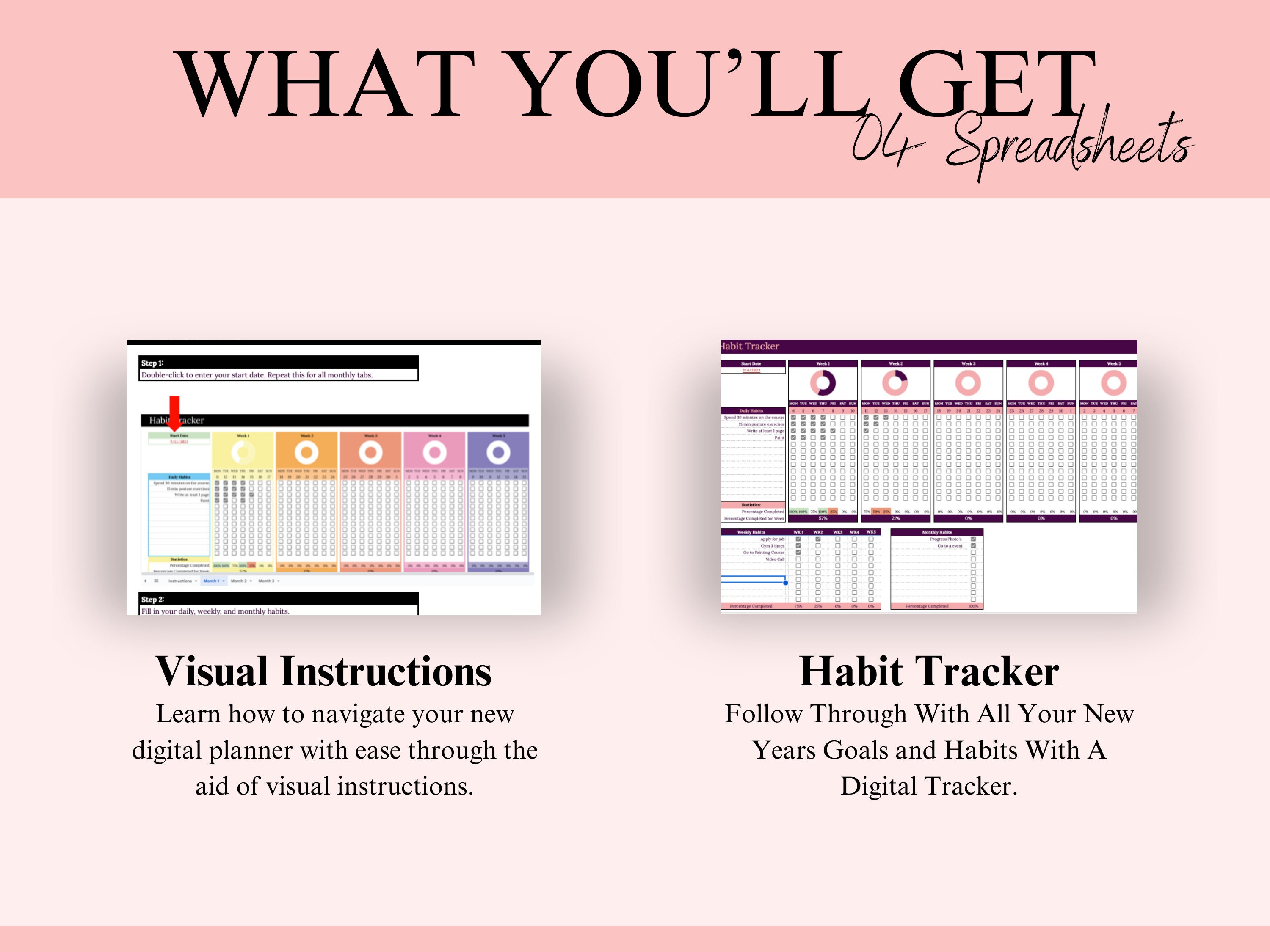 Habit Tracker Spreadsheet Google Sheets Excel Daily Habit Planner ...