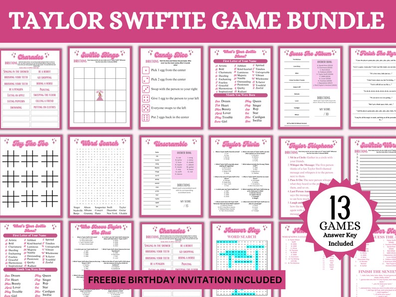 Swiftie Party Games, Taylor Party Game Bundle, T Swift Party, Party ...