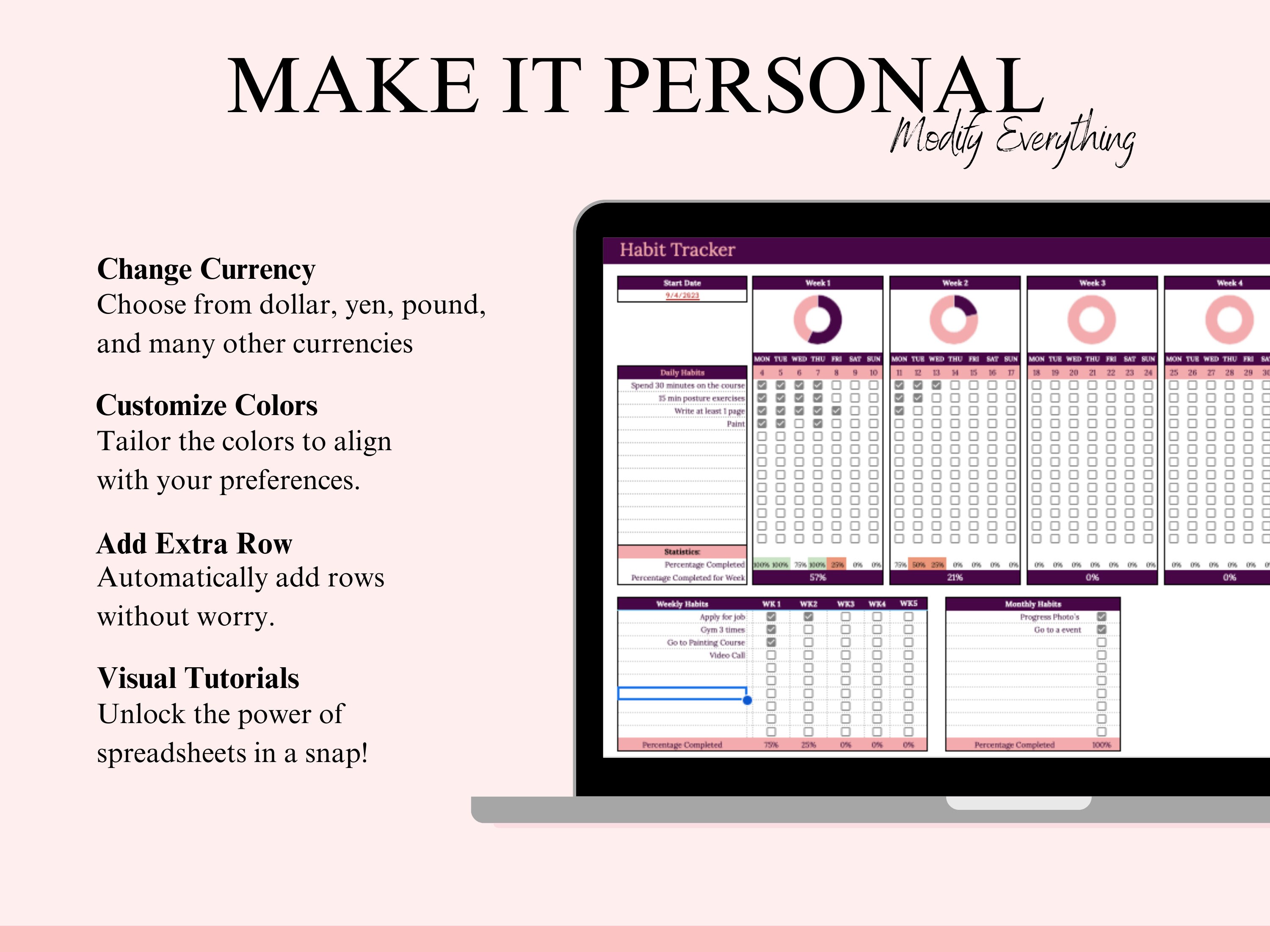 Habit Tracker Spreadsheet Google Sheets Excel Daily Habit Planner ...