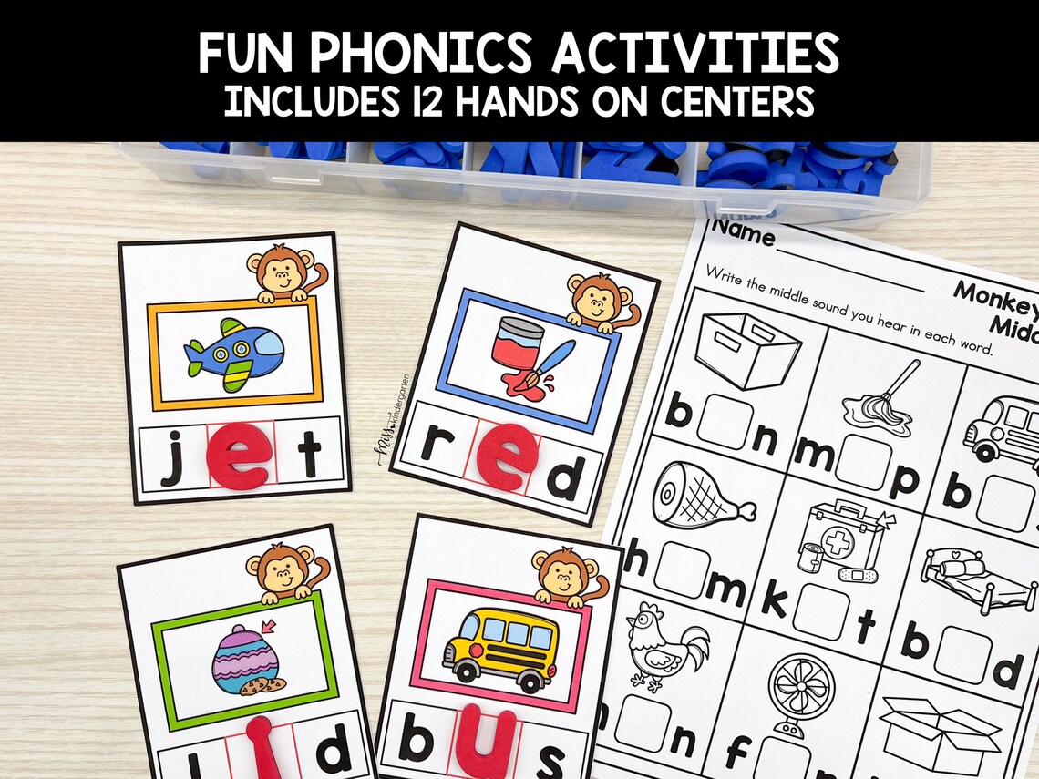 CVC Words Practice Centers and Games Kindergarten Task Box Center ...