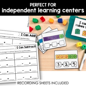 Math Centers Addition and Subtraction Kindergarten Task Cards Within 10 ...