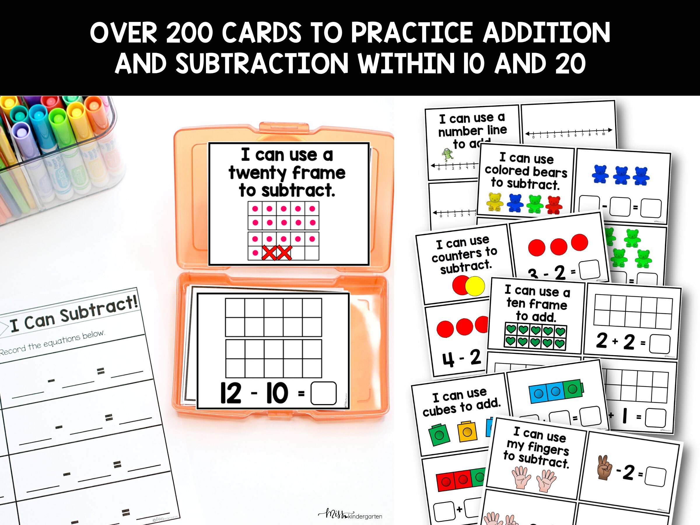Math Centers Addition and Subtraction Kindergarten Task Cards Within 10 ...