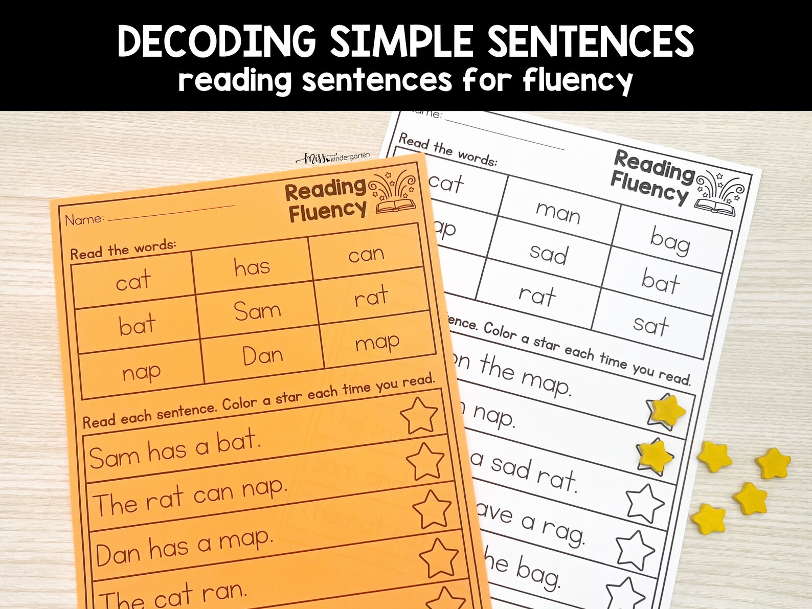 CVC Words Worksheets Decodable Sentences Fluency Practice Reading Short ...