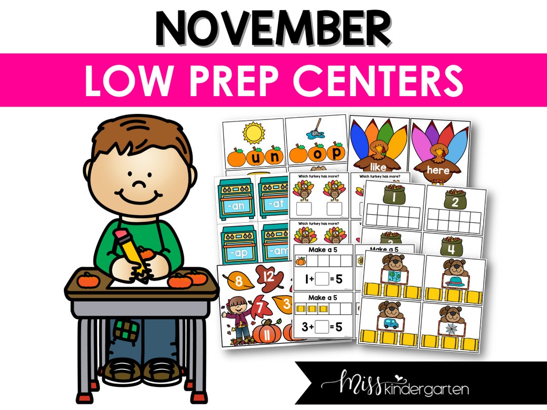 Printable November Low Prep Centers | Kindergarten Activity Centers - Etsy