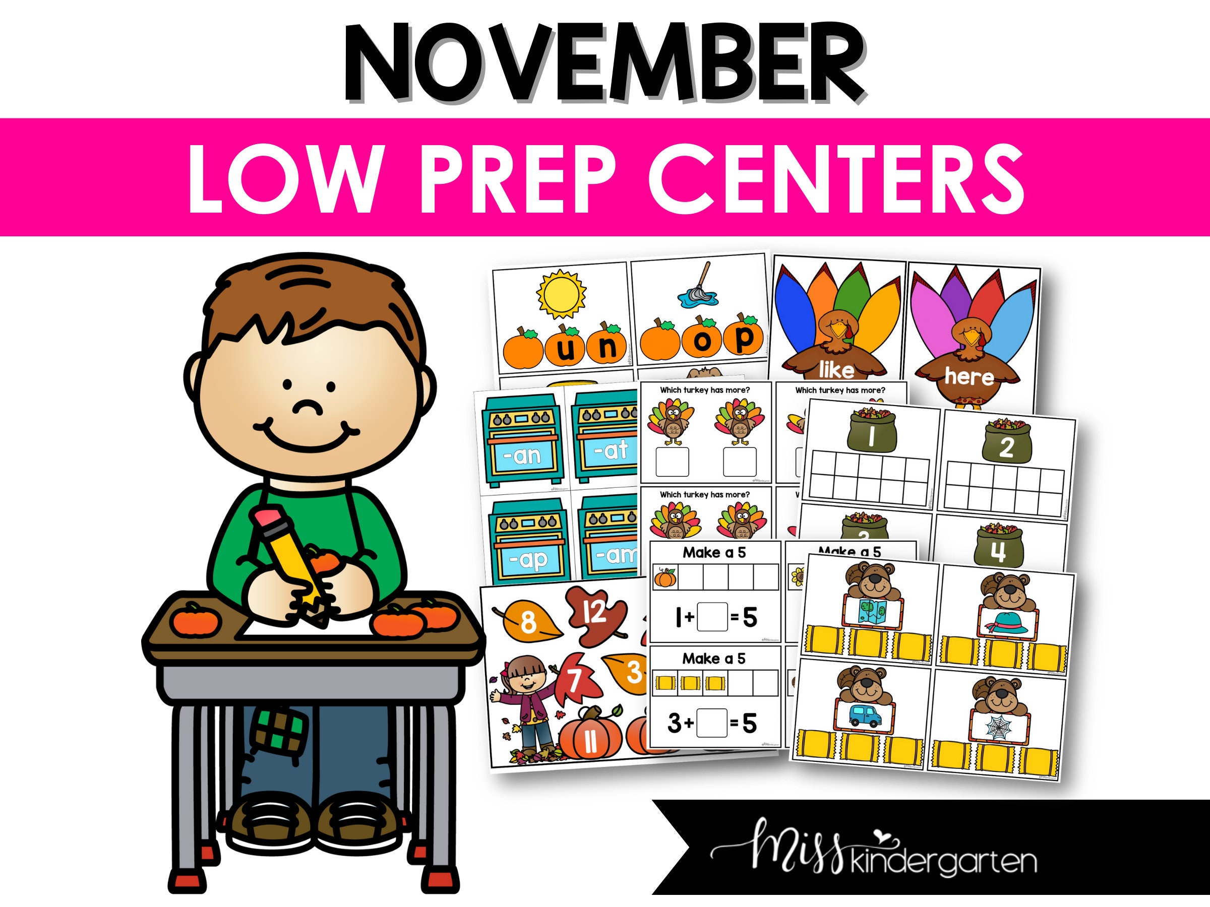 Printable November Low Prep Centers | Kindergarten Activity Centers - Etsy