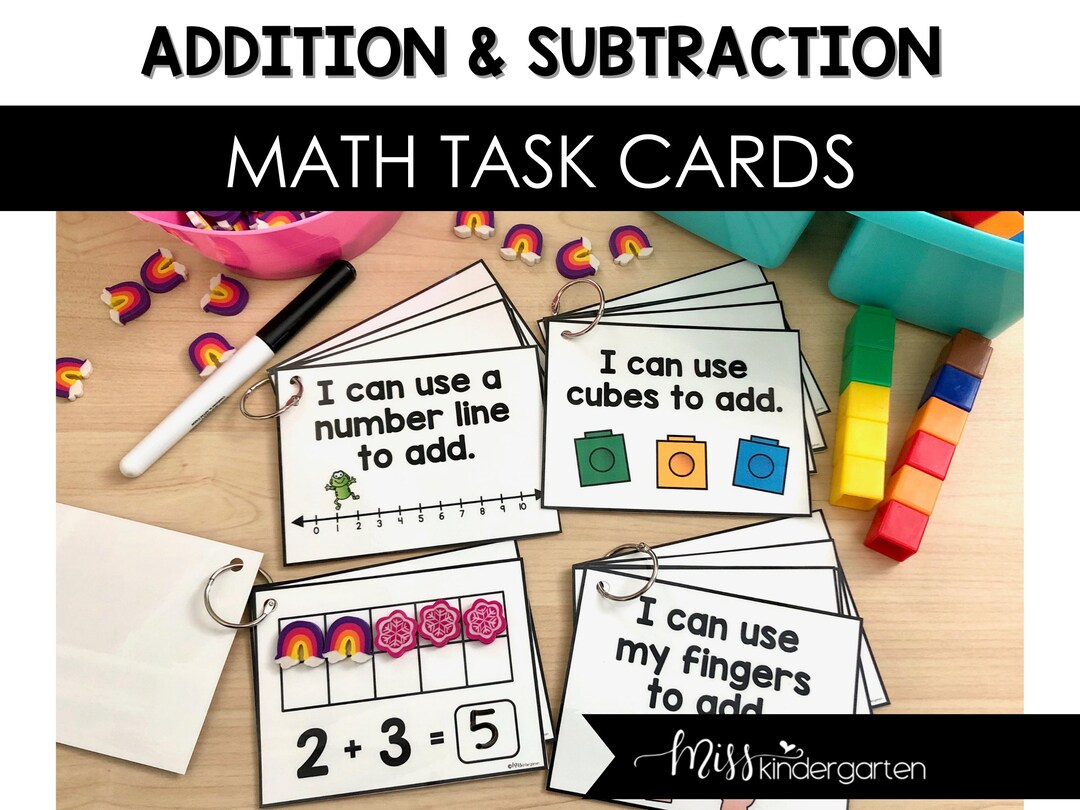 Math Centers Addition and Subtraction Kindergarten Task Cards Within 10 ...