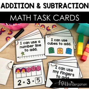 Math Centers Addition and Subtraction Kindergarten Task Cards Within 10 ...