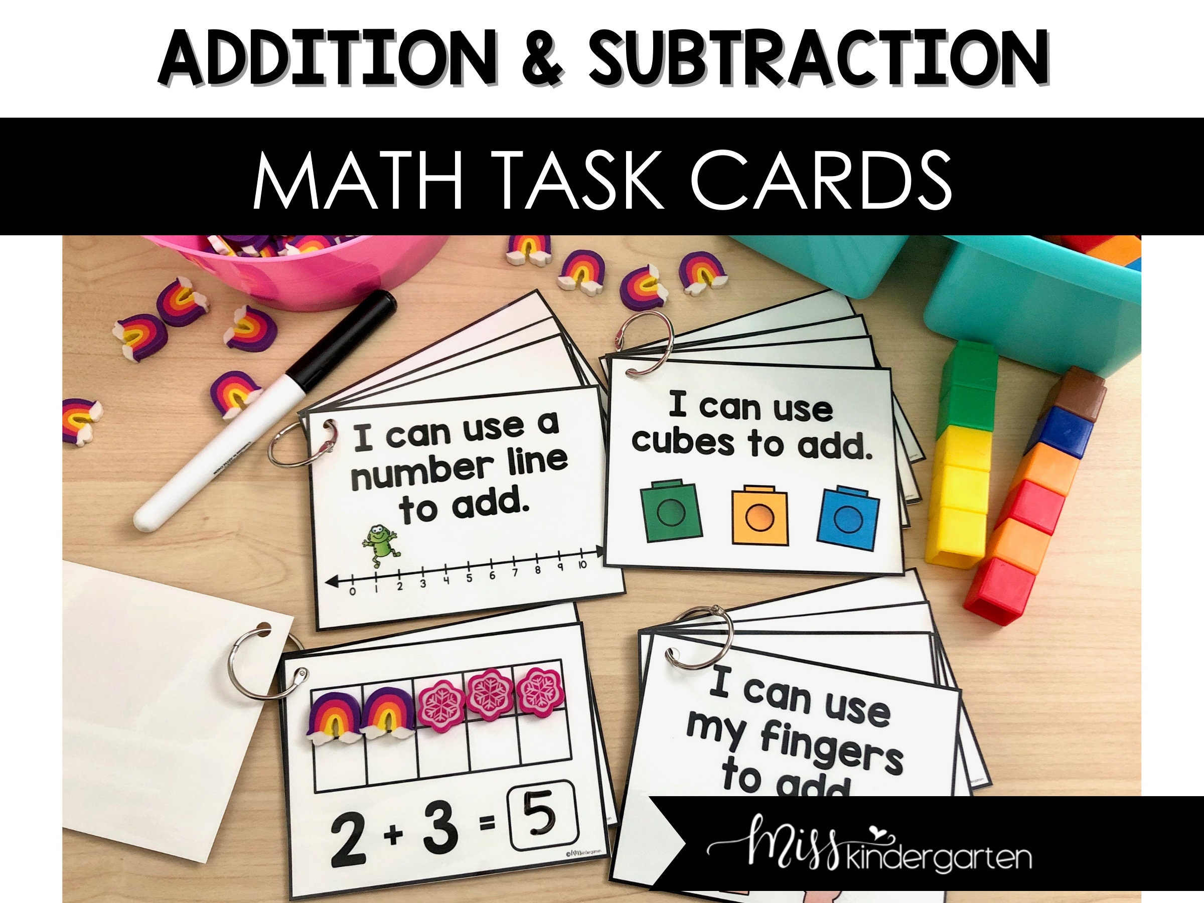 Math Centers Addition and Subtraction Kindergarten Task Cards Within 10 ...