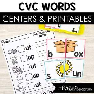 CVC Words Practice Centers and Games Kindergarten Task Box Center ...