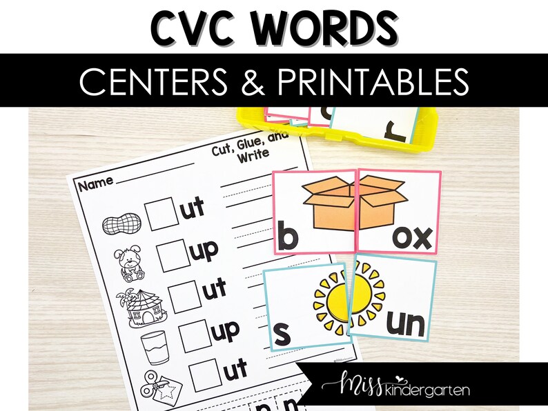 CVC Words Practice Centers and Games Kindergarten Task Box Center ...